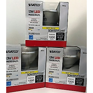 3 Pack Satco S9416 Par30 Short Neck LED 3000K 40' Beam Spread Medium Base Light Bulb, 13W