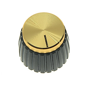 KAISH 10pcs Guitar AMP Amplifier Push on fit Knobs Black with Gold Aluminum Cap Top Fits 6mm diameter Pots Marshall Amplifiers