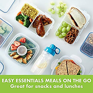 LocknLock Easy Essentials On The Go Meal Prep Lunch Box, Airtight Containers with Lid, BPA Free, Square (4 Section) -29 oz, Clear (Pack of 2)