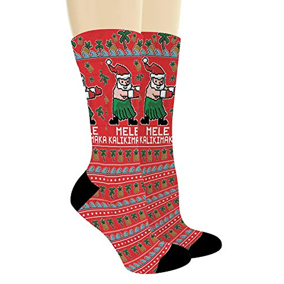 ThisWear Secret Santa Gifts Mele Kalikimaka Socks Santa Themed Gifts Holiday Gifts 6-Pair Novelty Crew Socks