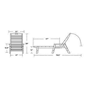 POLYWOOD NCC2280MA-P Nautical Arms Chaise, 78.5in. x 27in. x 39in, Black