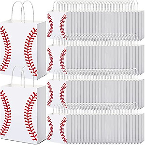 100 Pieces Baseball Paper Gift Bags with Handle Baseball Goody Candy Bags Treat Bags for Baseball Party Favors Birthday Party Gift Wrapping Supplies
