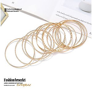 Sakytal Boho Gold Bangle Bracelet Set Indian Multi Layered Bangles Bracelets Stackable Textured Bracelet for Women (Set A)