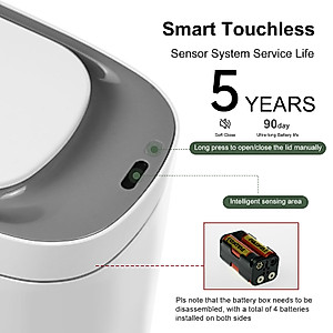 Coeusy Bathroom Trash Can,Motion Sensor Trash Can Automatic Touchless,Smart Bathroom Garbage Can with a Lid,Auto-Adsorption Slim Small Waste Basket for Bedroom,Office,3 Gallon White