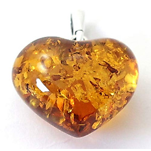 TipTopEco Baltic Amber Pendant Made With Silver - Heart Shape - Small Minimalist - Honey Color (Honey Heart)