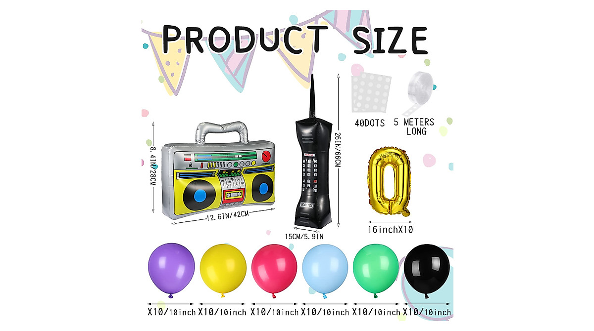 Retro 80s & 90s Party Balloons Kit for Retro Theme Celebrations