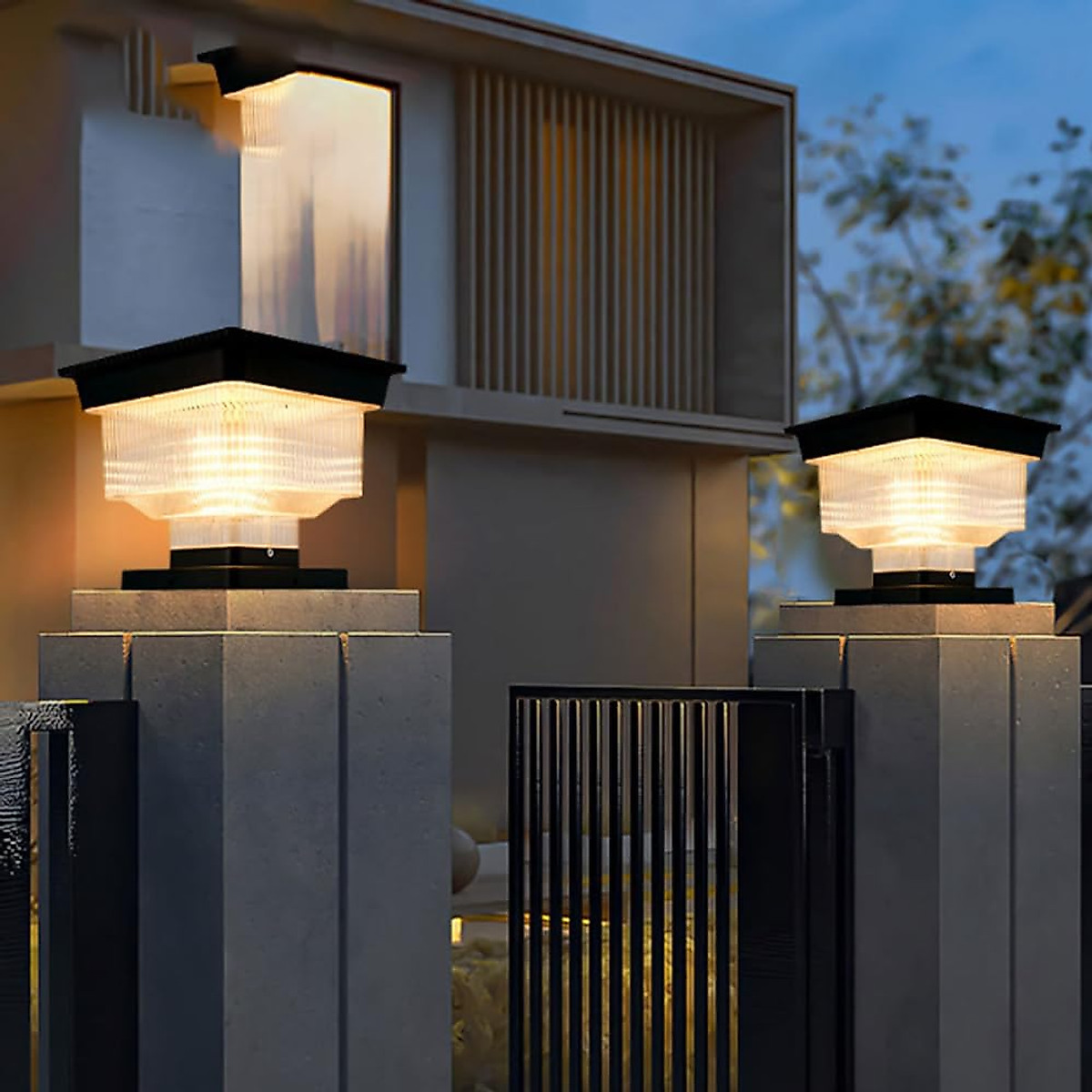 VELLOW Solar Post Lamp, Outdoor Post Lantern with Pier Mount Base, Motion Sensor Solar Lamp Column Lights, Aluminum Waterproof Outdoor SolarStigma Lamps Decorations Landscape Lighting for Patio