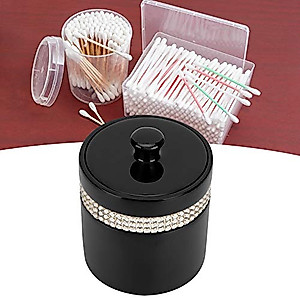 LIZEALUCKY Storage Container with Qtip Holder for Cotton Balls, Cotton Swabs, Round Cotton Pads, Dental Floss, Apothecary Jar(Negro)