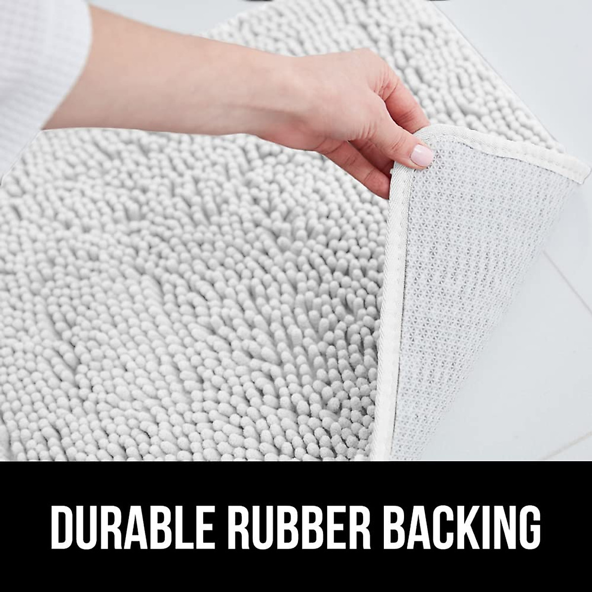 Gorilla Grip Area Rug Set and Bath Rug, Area Rug Set Size 22 x 19 x 15 in, Absorbent Washable Mats, Bath Rug Size 44 x 26 in, Shaggy Machine Washable Mats, Both in White, 2 Item Bundle