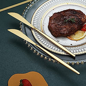 HOMQUEN Dinner Knives 6 Piece, Stainless Steel Matt Gold Dinner Knife, Sturdy butter knife, Modern Design butter knives, Dishwasher Safe (Matt Golden-8.9 Inch)