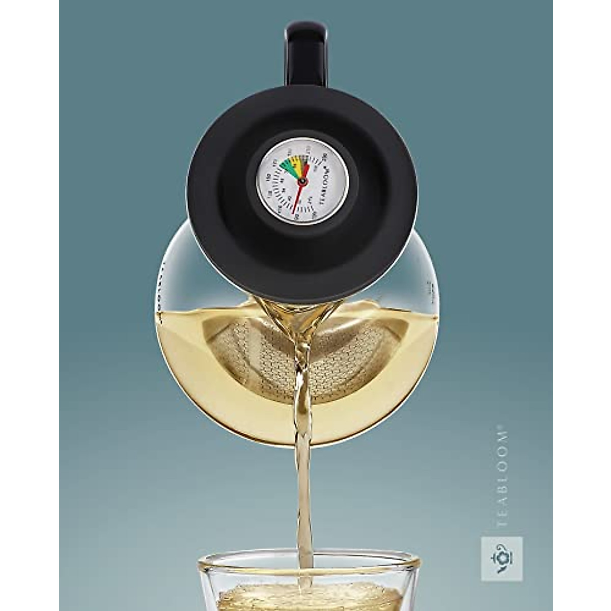 Teabloom 2-in-1 Tea Kettle and Tea Steeper - Glass Teapot with Thermometer and Stainless Steel Loose leaf Tea Infuser, No Whistle Kettles, Virtuoso 34-Ounce Tea Maker