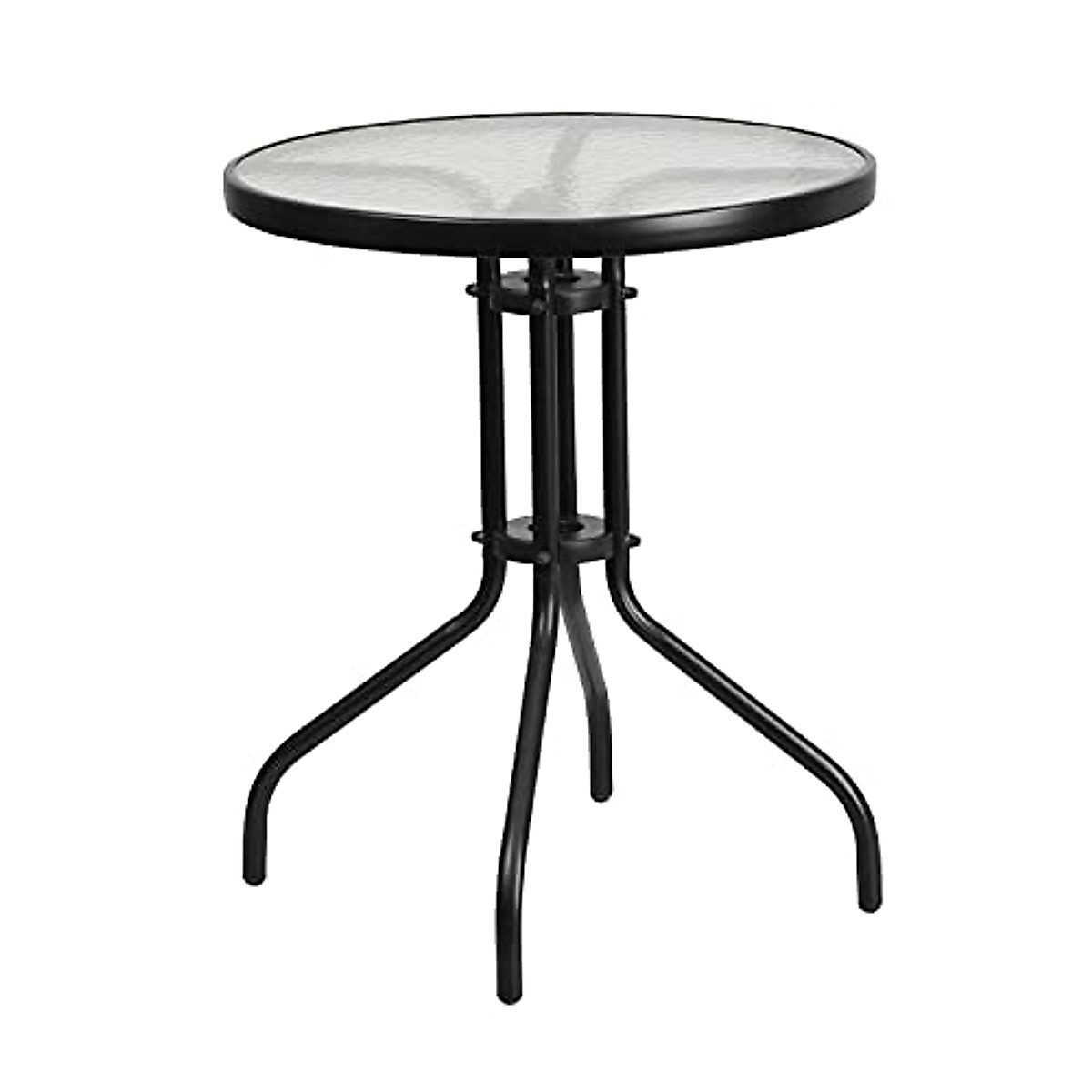 Flash Furniture 23.75'' Round Glass Metal Table with 2 Black Rattan Stack Chairs