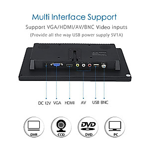CAIRUTE Portable 10.1 inch Security Monitor 1024x600 HDMI Mini TV Screen with Built-in Dual Speakers HDMI VGA BNC USB Input for PC Gaming CCTV Surveillance