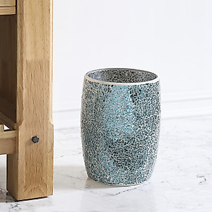 Bathroom Wastebasket - Glass Mosaic Decorative Trash Can Dia 7.5" H 10" (Navy Blue)