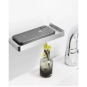 YISMAN Stainless Steel Toilet Phone Holder, Wall Mounted Storage Shelves, Multifunctional Item Tray Free Punching