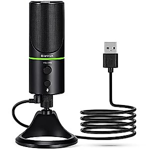 Bietrun UMKF01 Noise Reduction USB Microphone, Cardioid Pickup Pattern, Plug and Play, Adjustable Heavy-Duty Stand, 1-Year Warranty