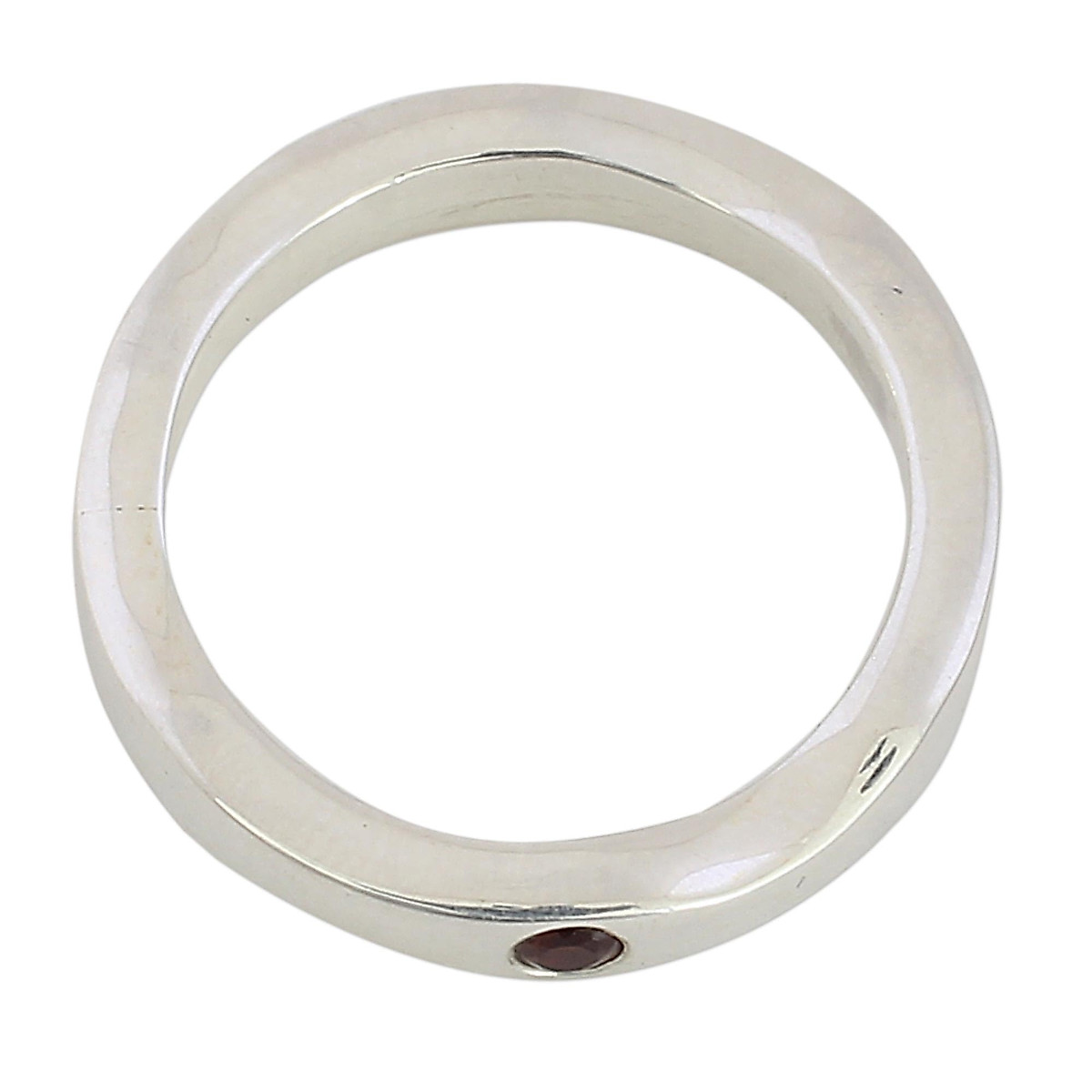 NOVICA Artisan Handmade Garnet Band Ring Sterling Silver from India Red Birthstone [band Width 3 mm W] ' Curvy Sophistication in Red'