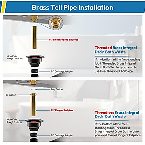 ABS Freestanding Tub Drain Rough-in Kit, ABS Plastic Adapter, Bathtub Drain Kit with Brass Tail Pipes, Compatible with Freestanding Bathtub, Floor Mounted Bathtub and Copper Bathtub