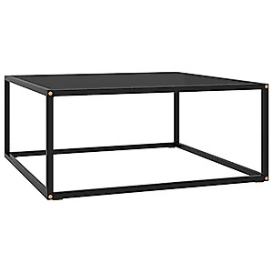 QJBSAVVA Coffee Table Black with Black Glass 31.5"x31.5"x13.8",Bedside Tables Side Tables End Tables Entrance Tables Suitable for Meeting Rooms, Reception Rooms, Offices