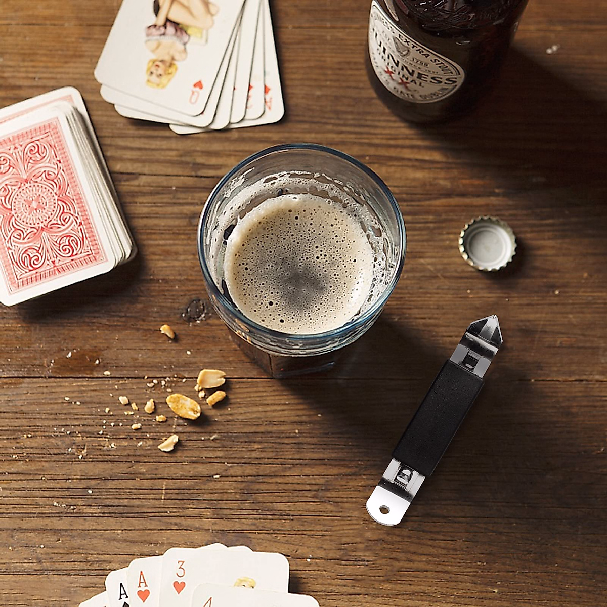 NUTJAM Magnetic Bottle Openers, Classic Can Tapper, Portable Stainless Steel Small Beer Opener with Magnet for Camping, Traveling, Indoor, Outdoor (Black,1 Pack)