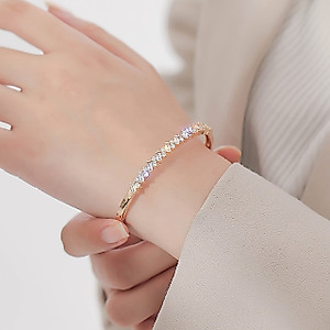 Cowlyn Open Cuff Bangle Cubic Zirconia Classic Tennis Bracelet 14K Gold Plated Jewelry for Women Women