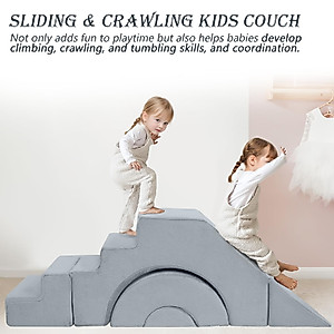 MeMoreCool Foam Climbing Toddler Couch Modular Kids Sofa, Sectional Baby Couch for Climb Crawl, Kid Play Couch Convertible Children Sofa Bedroom Playroom Furniture, Play Sofa with Slide & Stair
