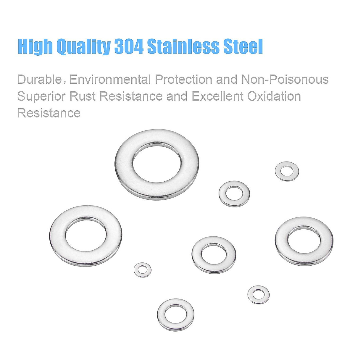 DYWISHKEY 700 Pieces 9 Sizes Stainless Steel Flat Washers Assortment Kit (M2 M2.5 M3 M4 M5 M6 M8 M10 M12)