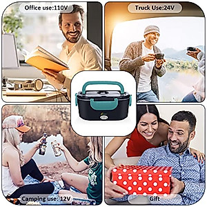 Yoorbee Electric Lunch Box Food Heater, 60W Heated Lunch Boxes for Adults,Durable 3-In-1 Portable Food Warmer for Car& Home/Office,Leak-proof,with Fork&Spoon,Carry Bag