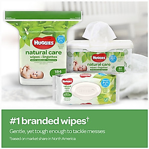 HUGGIES Natural Care Unscented Baby Wipes, Sensitive, Water-Based, 2 Refill Packs, 368 Count Total