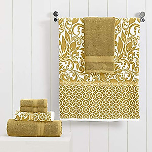 Modern Threads Trefoil Filigree 6-Piece Reversible Yarn Dyed Jacquard Towel Set - Bath Towels, Hand Towels, & Washcloths - Super Absorbent & Quick Dry - 100% Combed Cotton