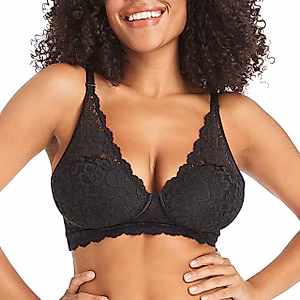 Maidenform Pure Comfort Lace Bralette, Padded Wireless Bra, Convertible Longline Halter Bralette with Soft Foam Cups, Black, 40C