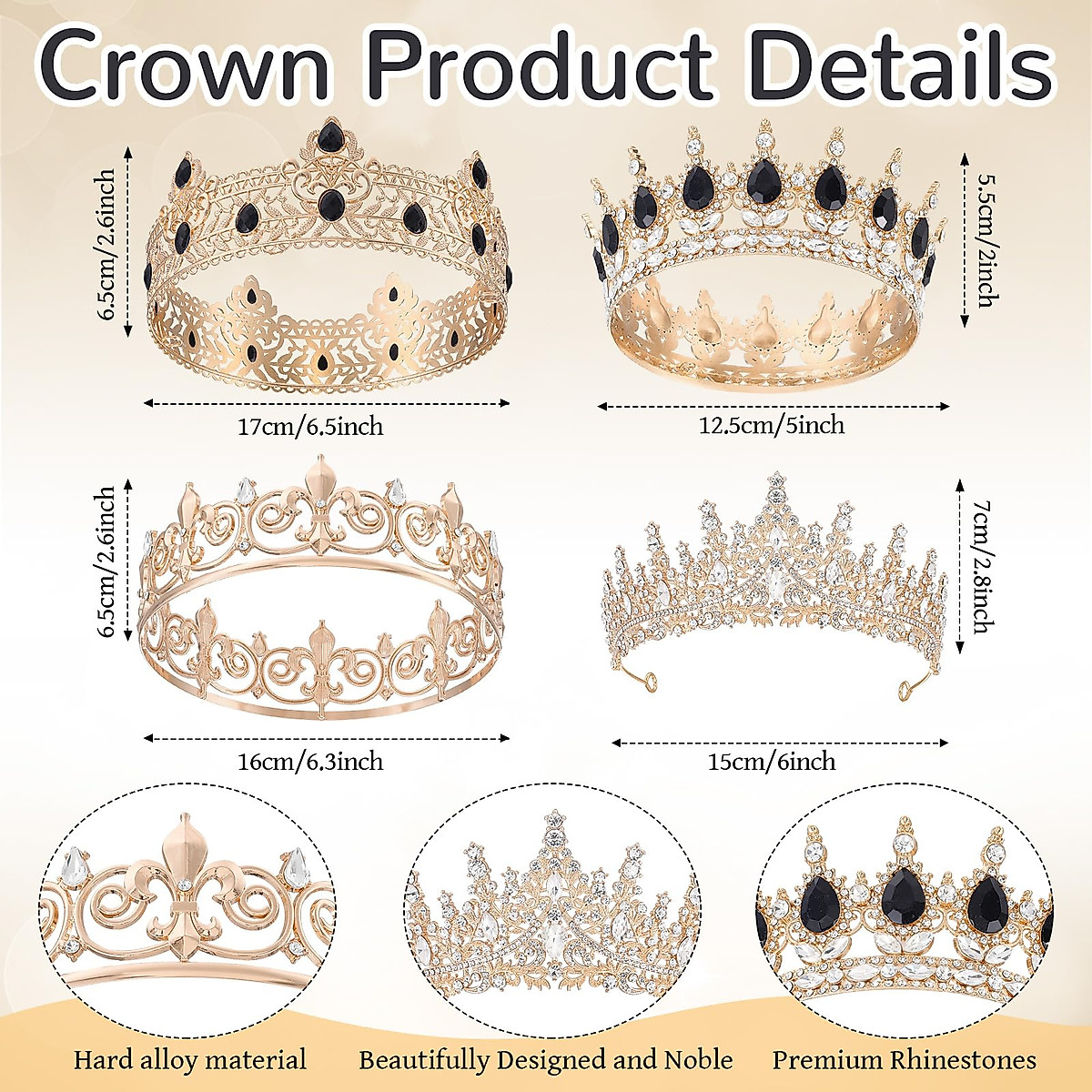 Saintrygo 16 Pcs Halloween Costume Prom King and Queen Crown Tiara Homecoming Prince Princess Prom Court Sash Favors Cosplay(Black,Exquisite Styles)