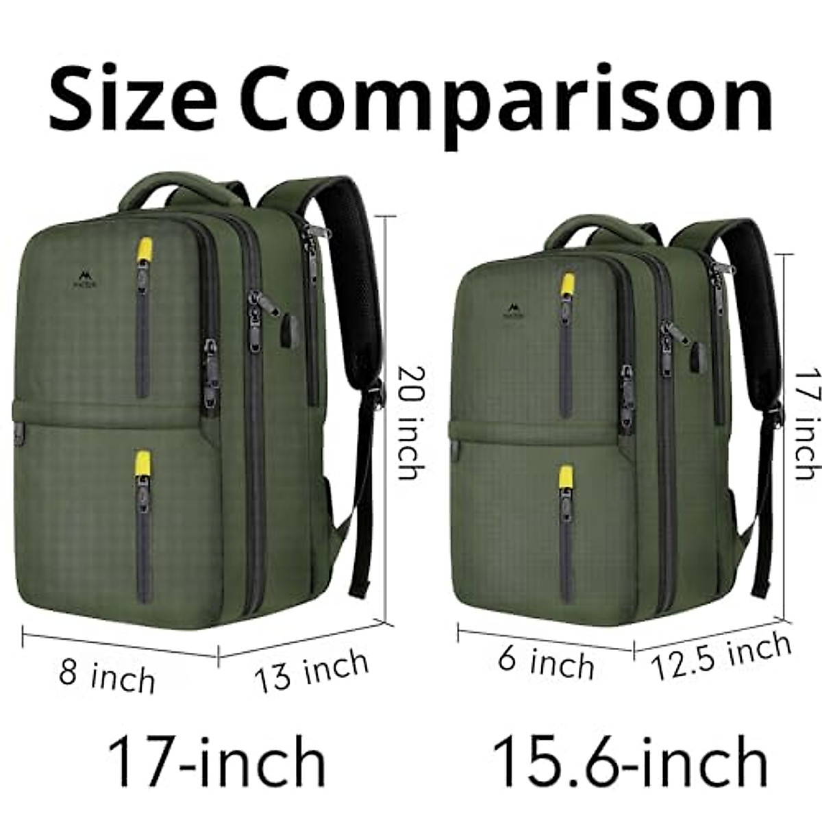 Travel Carry on Backpack, Flight Approved Laptop Backpack with USB Charging Port, Durable Computer Bag for Men Women Fits 15.6 In Laptop, Anti-Theft Waterproof Work Daypack for Business College, Green