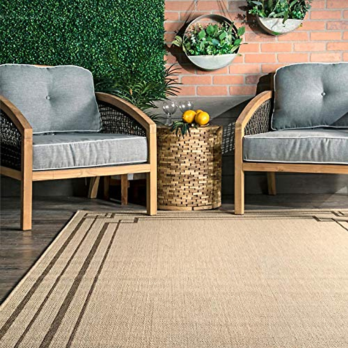 nuLOOM Katalina Simple Border Indoor/Outdoor Area Rug, 8 ft x 10 ft, Beige