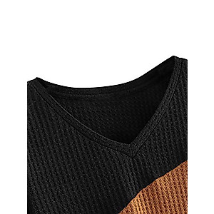 Floerns Women's Plus Size Waffle Knit Shirt Casual Colorblock Long Sleeve V Neck Pullovers Tops Multi 0XL