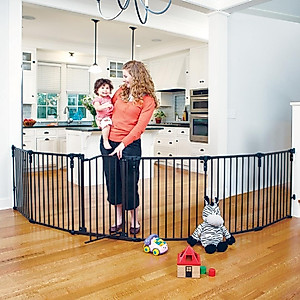 Toddleroo by North States 3 in 1 Arched Decor Metal Superyard 6 Panel Play Yard, Baby Gate, Playpen or Baby Fence, 151" Wide. Wall Mount Kit Included. 10 sq ft play yard (30" tall, Matte Bronze)