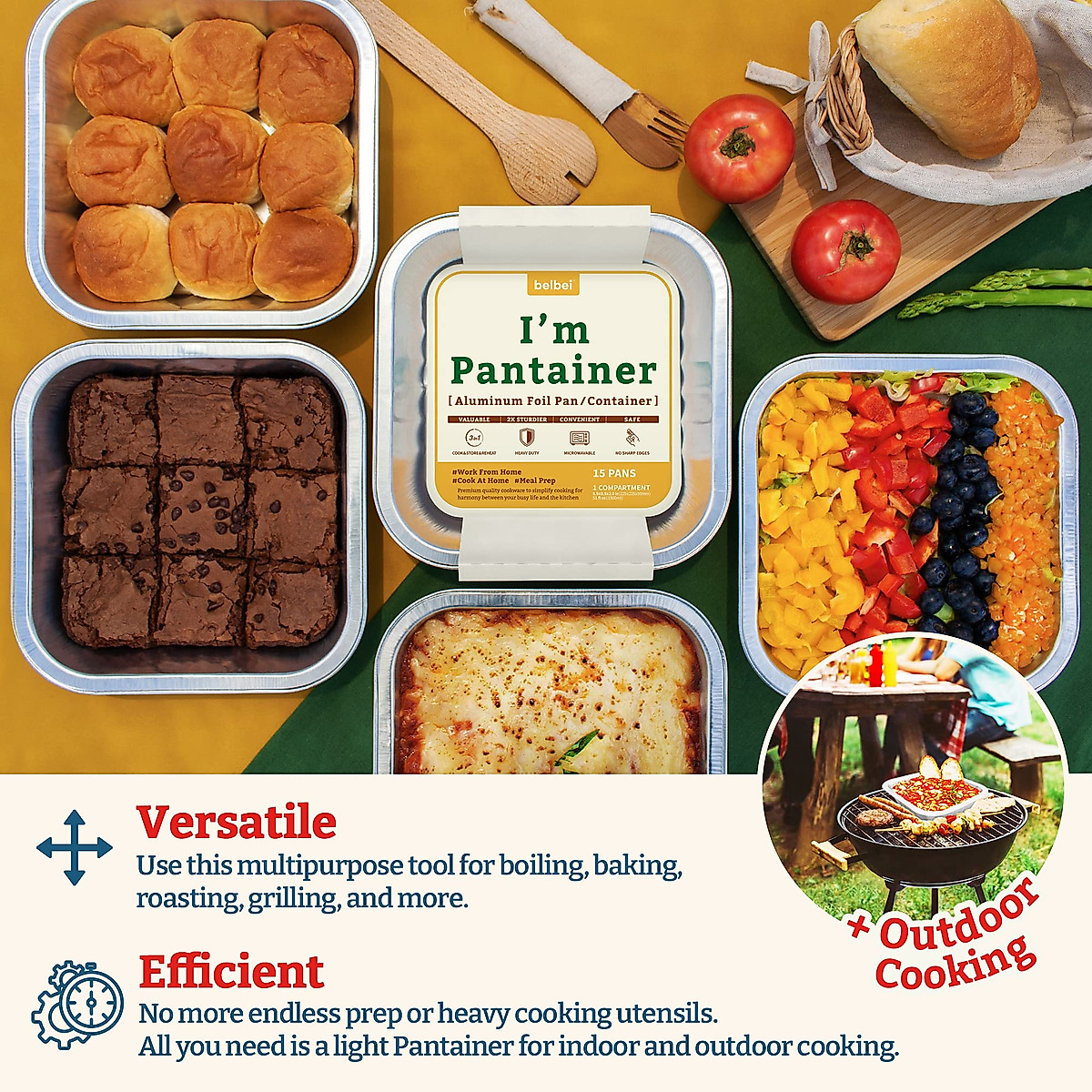 8 Inch Square Baking Pans (15 Pack) | Disposable Aluminum Foil Pans | 3X Thicker Tin Food Containers for Oven, Freezer | Reusable Trays for Cooking | Deep Bakeware for Casserole, Lasagna, Cake, Pie