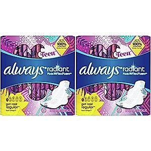 Always Radiant Teen Pads Get Real Regular Unscented w/Wings - 14ct