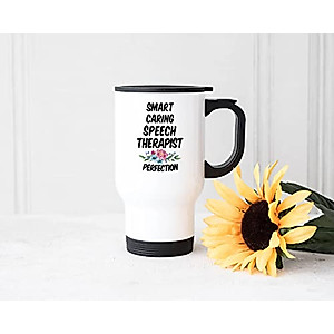 Casitika Speech Pathologist Gifts. 14 Oz Speech Therapy White Steel Travel Mug. Novelty Cups For Slp Teachers, Students Or Co-workers.