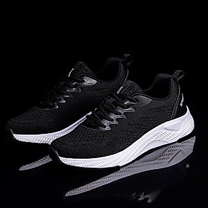 Womens Sneakers Durable Non Slip Sneakers Casual Breathable Round Toe Tennis Shoes Fashion Wide Fitting Sneakers Loafers Ladies Lightweight Soft Sole Running Hiking Jogging Shoes Black