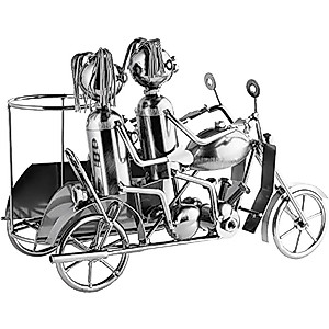 BRUBAKER Wine Bottle Holder Motorcycle Couple with Dog in Sidecar Metal Sculptures and Figurines Decor Wine Racks and Stands Gifts Decoration