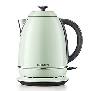 BUYDEEM K640 Stainless Steel Electric Tea Kettle with Auto Shut-Off and Boil Dry Protection, 1.7 Liter Cordless Hot Water Boiler with Swivel Base, 1440W, Cozy Greenish