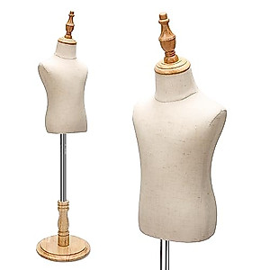 TaroKitc Child Mannequin Torso Kid Dress Form Adjustable Height Mannequin with Wooden Base for Sewing Dressmakers Photographing Dress Jewelry Display (Beige, 4-5 Years Old)