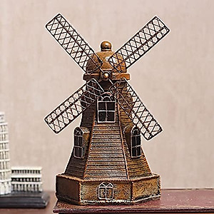 Creative Retro Home Decor Dutch Windmill Statue Handmade Resin Crafts, 10.4 Inch Tall, Gifts for Friends(Windmill-Yellow)