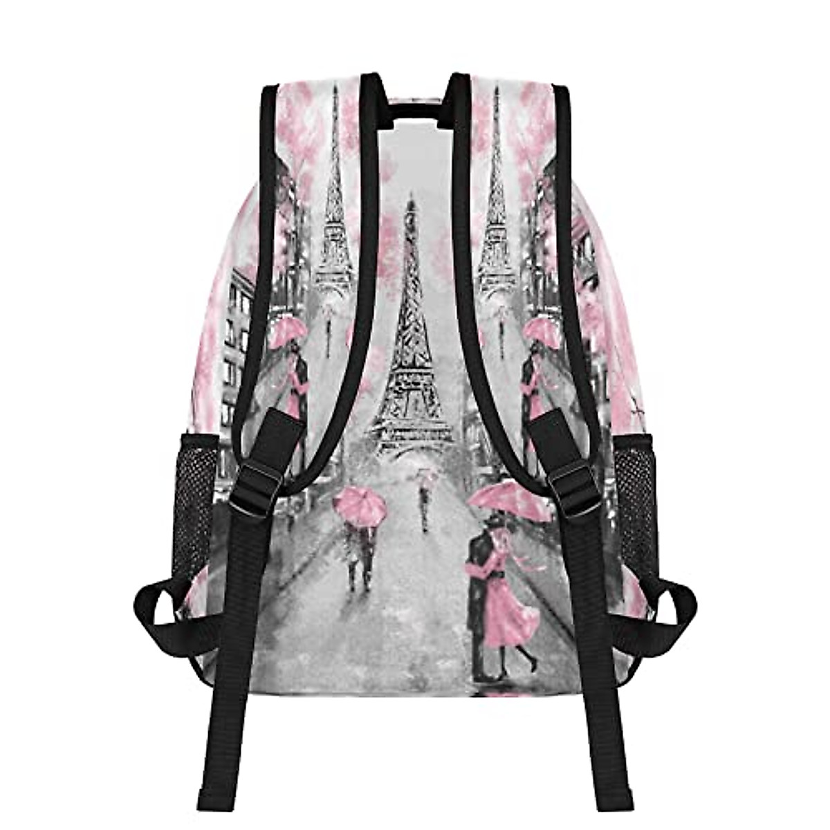 TropicalLife Eiffel Tower Custom Backpack, Pink Cherry Blossom Paris Personalized Backpacks with Name Bookbag Shoulder School Computer Hiking Gym Travel Casual Daypack
