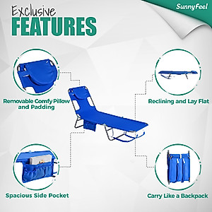 SUNNYFEEL Beach Lounge Chair, Backpack Reclining Beach Chairs Lay Flat, Sun Face Down Tanning Chair, Folding Camping Chairs Portable Camp Cot with Backpack Straps for Outdoor/Picnic/Lawn