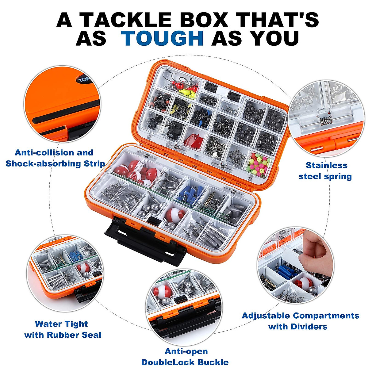 TOPFORT 187/343pcs Fishing Accessories Kit, Including Jig Hooks, Bullet Bass Casting Sinker Weights, Fishing Swivels Snaps, Sinker Slides, Fishing Set with Tackle Box