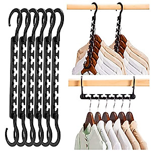 Smartor Space Saving Hangers - 6 Pack, Dorm Room Essentials Magic Hangers Saving 80% Space, Closet Organizers and Storage, Space Saver Hangers Closet Organizers Multifunctional Hangers - Black