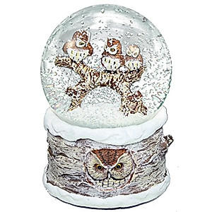 Winter Barn Owls 100mm Musical Snow Globe Plays Carol of the Bells