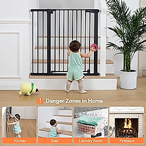 COMOMY 36" Extra Tall Baby Gate for Stairs Doorways, Fits Openings 29.5" to 48.8" Wide, Auto Close Extra Wide Dog Gate for House, Pressure Mounted Easy Walk Through Pet Gate with Door, Black